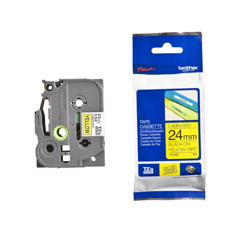 Brother TZ651 Black On Yellow Laminated 24mm Tape - TZe-651 ...