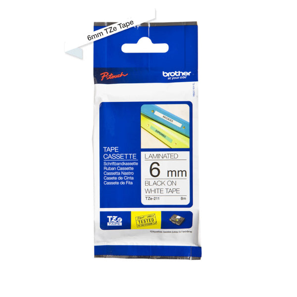 Brother TZ211 Black On White Laminated 6mm Tape - TZe-211 – tonerandink ...