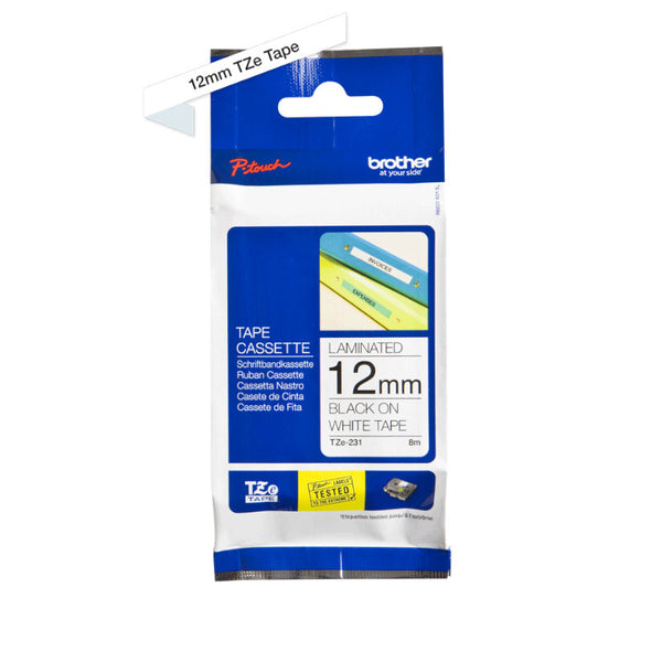 Brother TZ231 Black On White Laminated 12mm Tape - TZe-231 ...